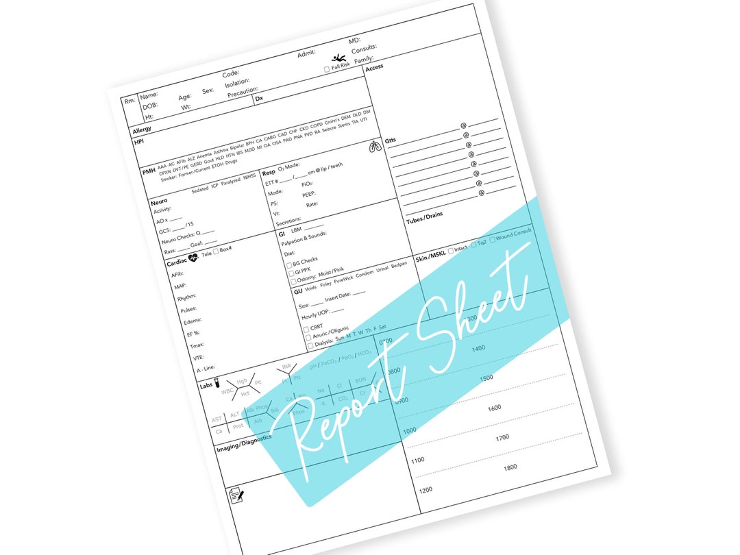 ICU Report Sheet Detailed Format ICU Handoff Report Med - Etsy