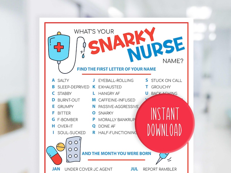 What's Your Nurse Name | What's Your Snarky Nurse Name | Nurse Name Tag ...