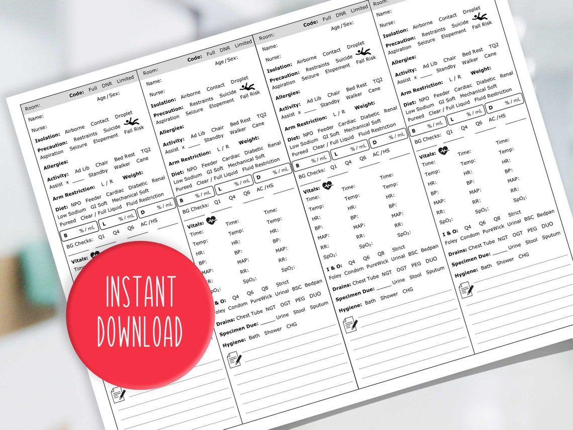 CNA Report Sheet Nurse Shift Planner PCT Shift Planner LTAC Shift ...