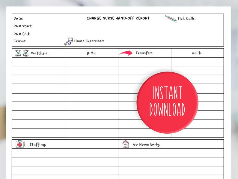 Charge Nurse Report Sheet - Charge Nurse Brain Sheet - Charge Nurse ...