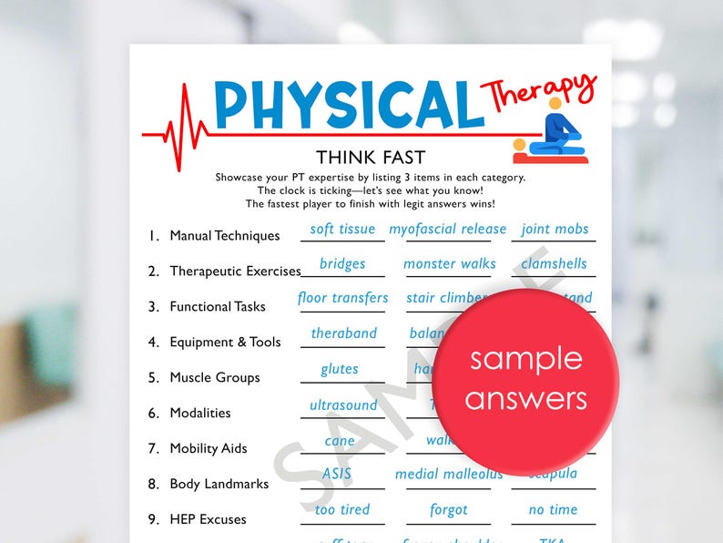 Physical Therapy Think Fast Game | Physical Therapy Game ...