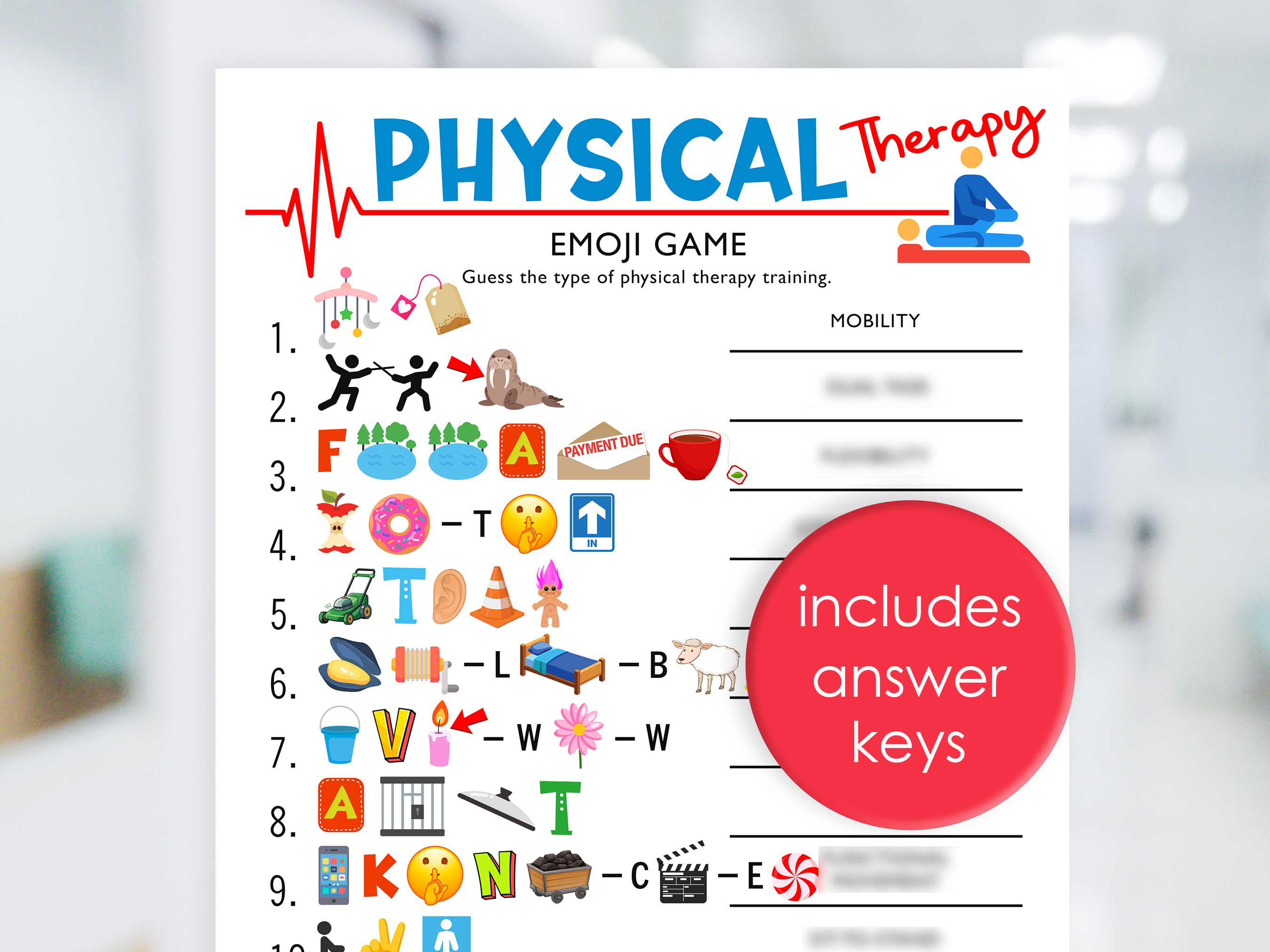 Physical Therapy Emoji Game | Physical Therapist Game | Physical ...