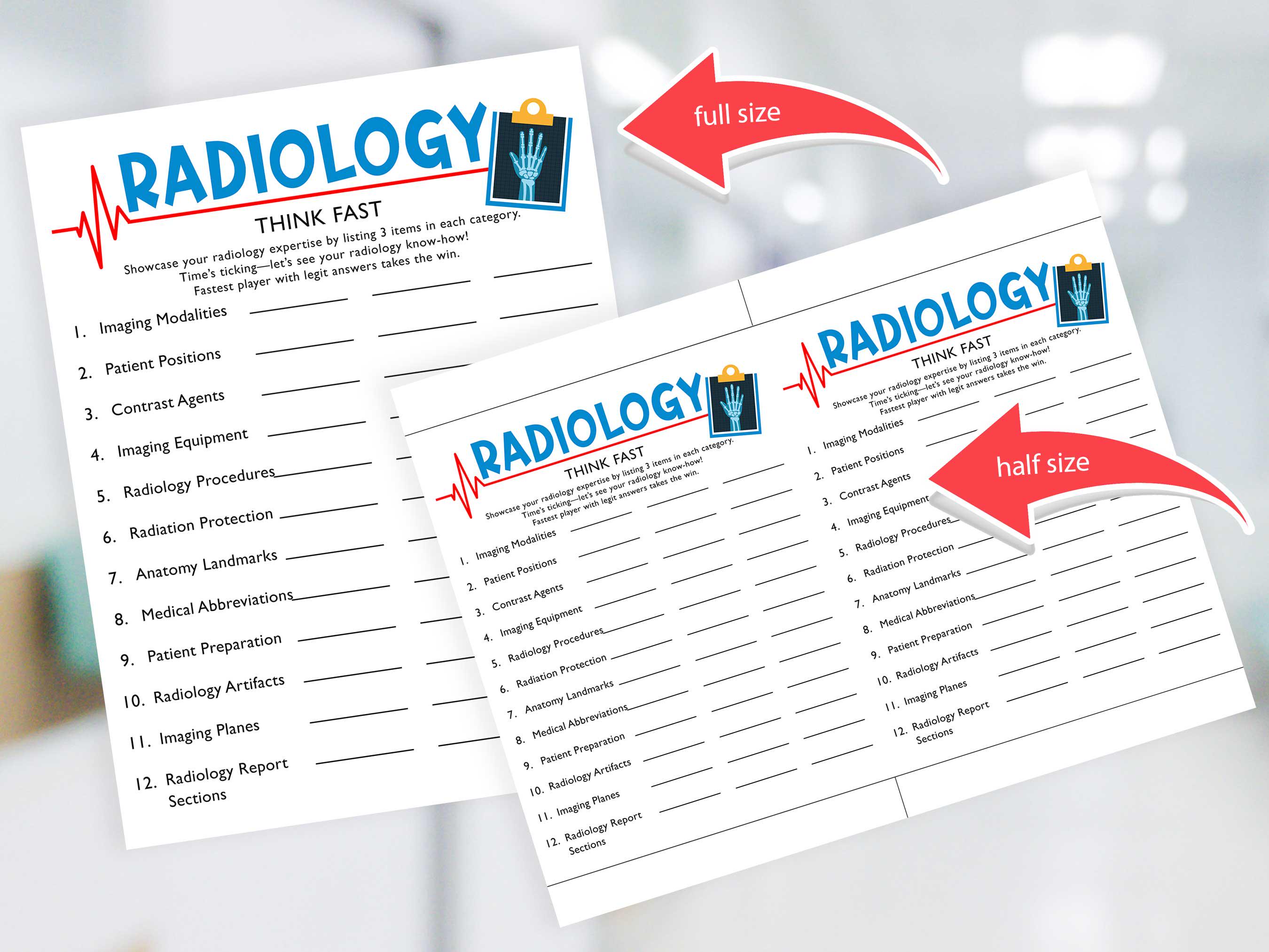 Radiology Think Fast Game | Radiology Game | Rad Tech Activity ...