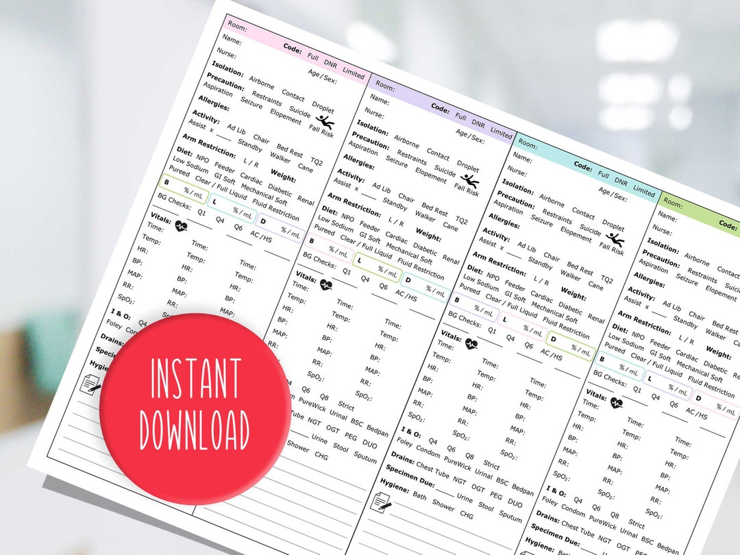 CNA Report Sheet - Nurse Shift Planner - PCT Shift Planner - LTAC Shift ...