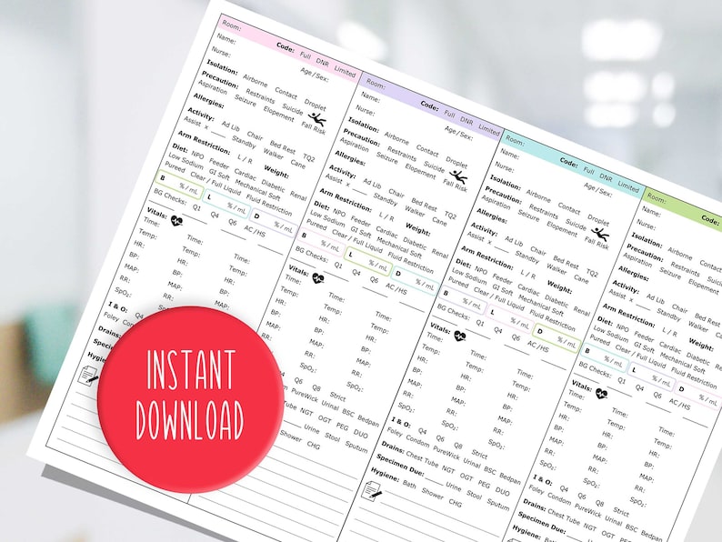 CNA Report Sheet - Nurse Shift Planner - PCT Shift Planner - LTAC Shift ...