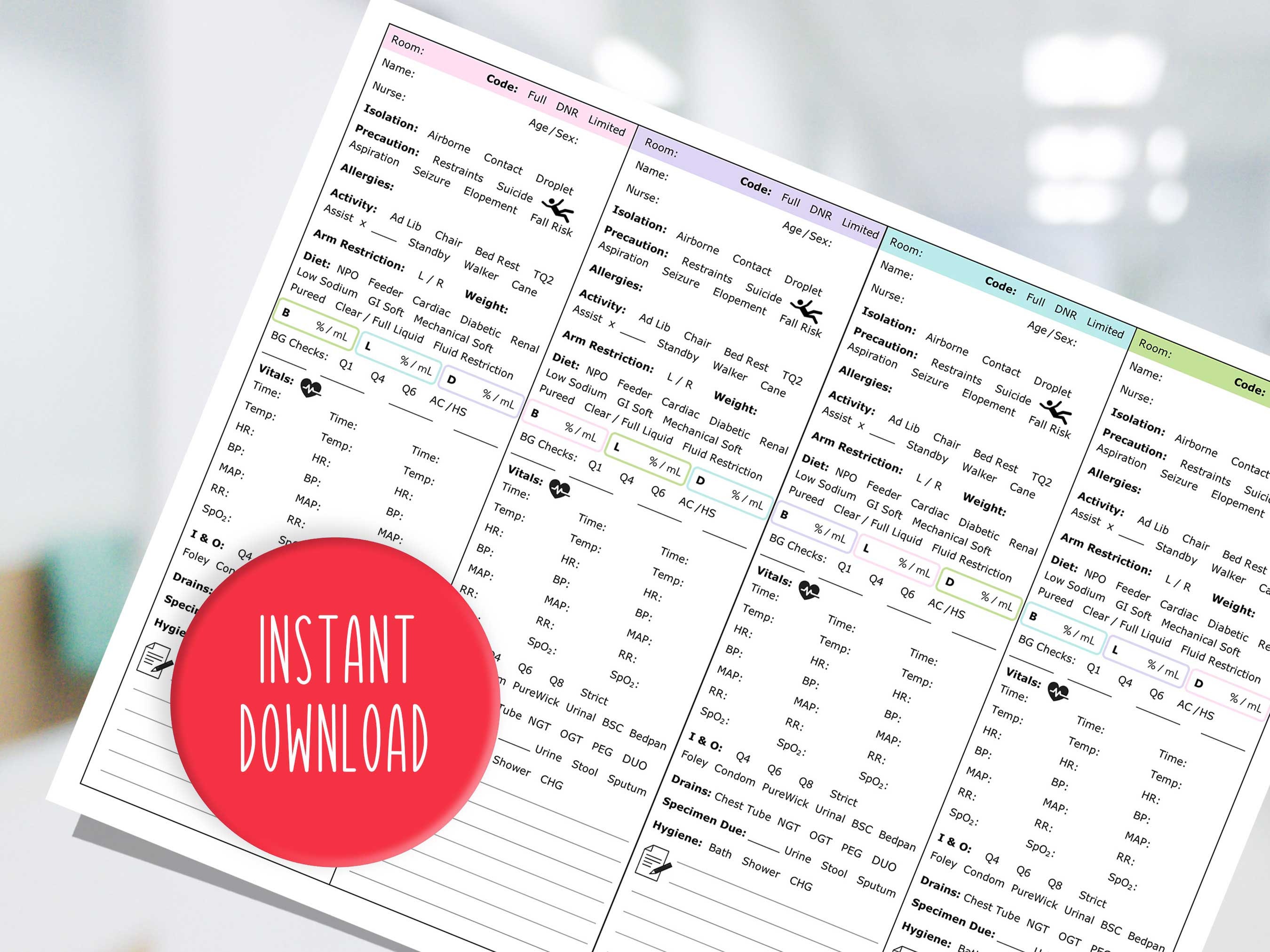 CNA Report Sheet Nurse Shift Planner PCT Shift Planner LTAC Shift ...