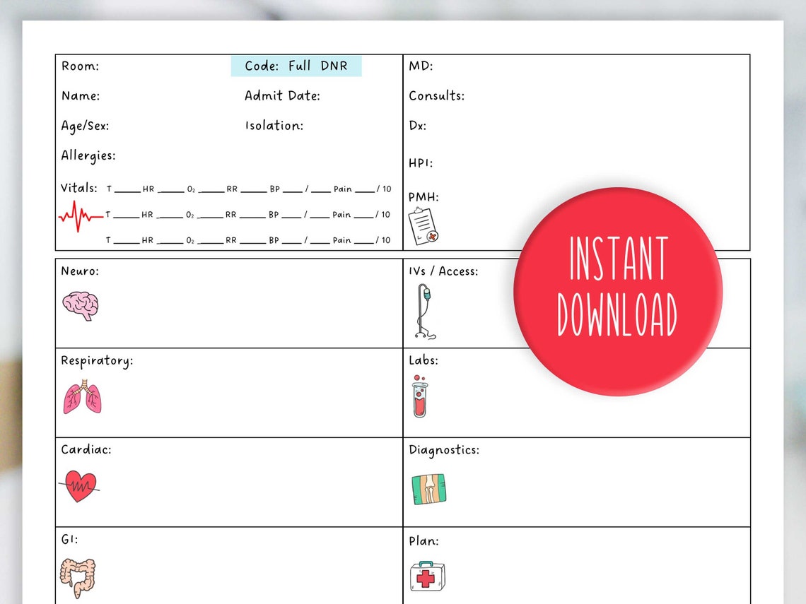 Cute Nurse Brain Sheet - Med Surg Report Sheet - Tele Report Sheet ...