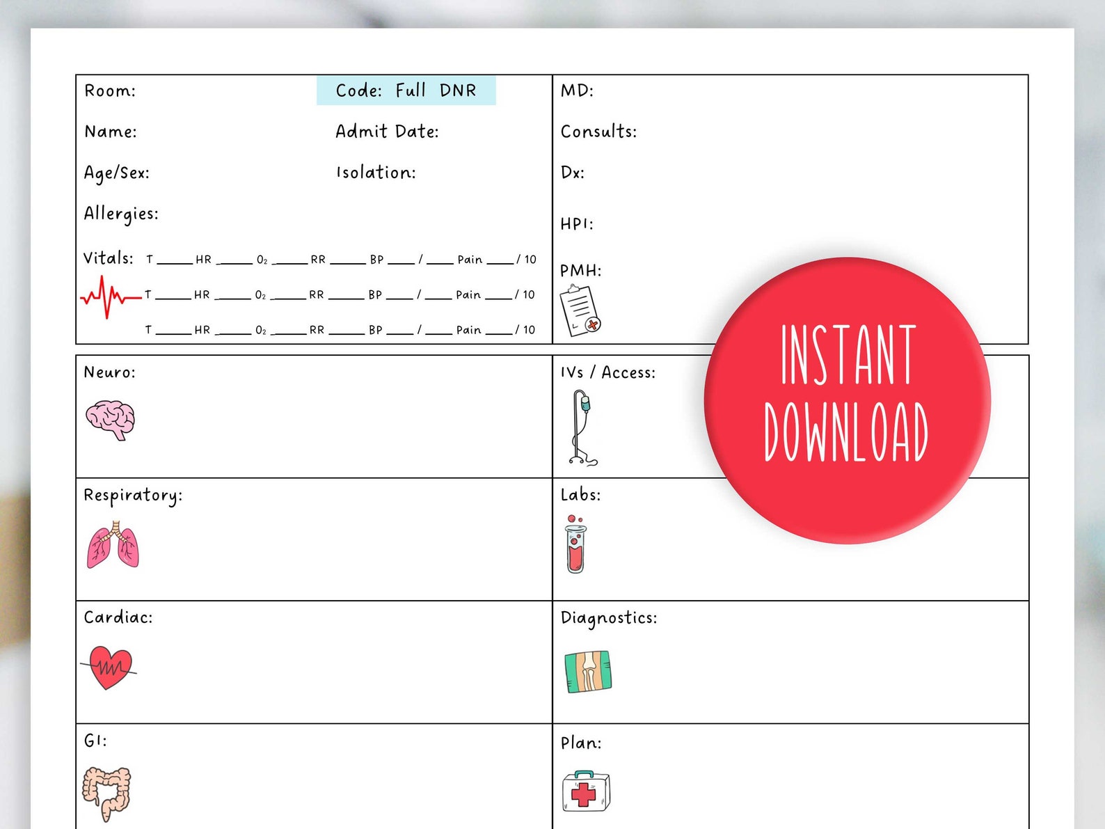 Cute Nurse Brain Sheet - Med Surg Report Sheet - Tele Report Sheet ...