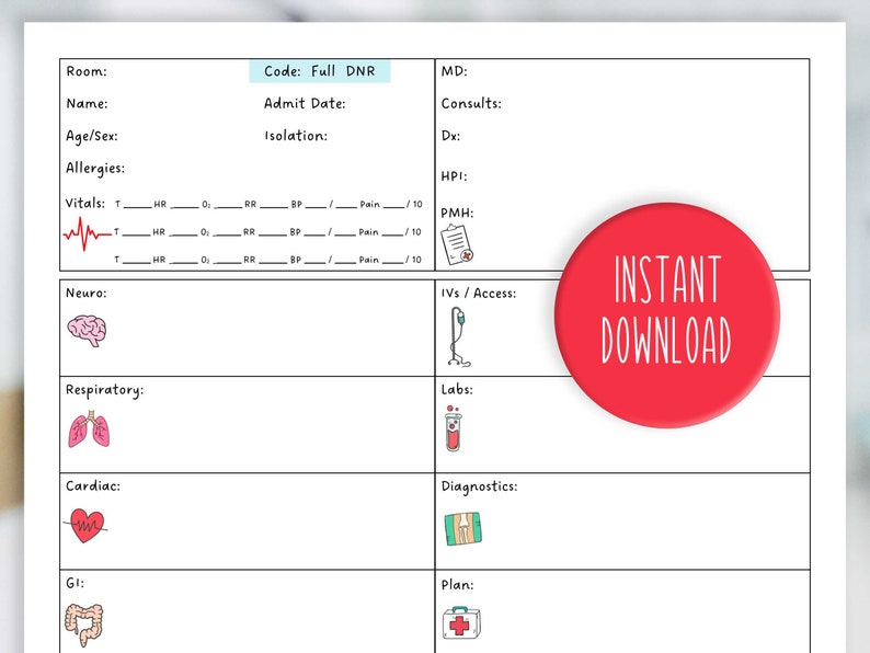 Cute Nurse Brain Sheet - Med Surg Report Sheet - Tele Report Sheet ...