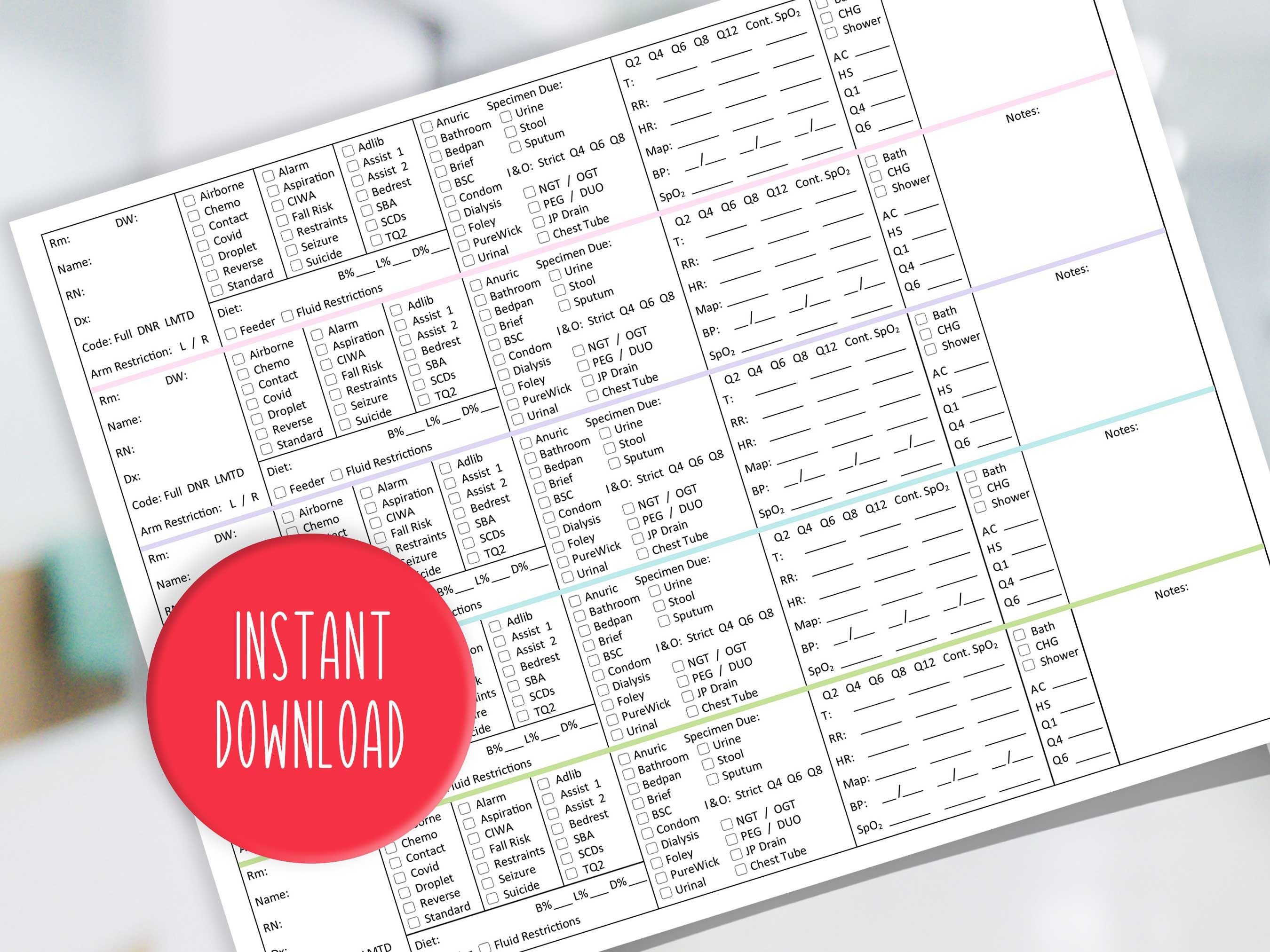 Nurse Shift Planner - CNA Report Sheet - PCT Shift Planner - LTAC Shift ...