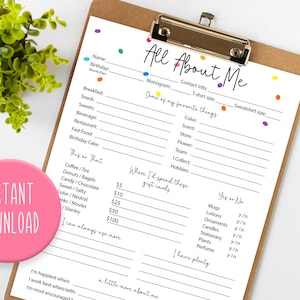 All About Me Template - Getting to Know You Survey - All About Me ...