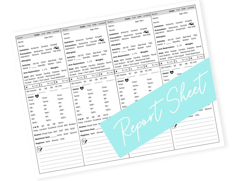 CNA Report Sheet Nurse Shift Planner PCT Shift Planner LTAC Shift ...