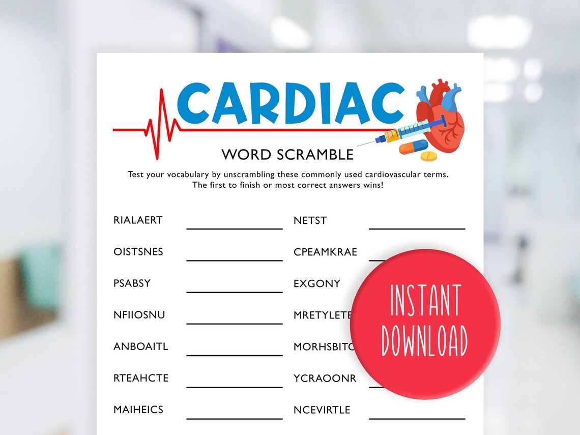Cardiovascular Word Scramble | Cardiology Word Scramble ...