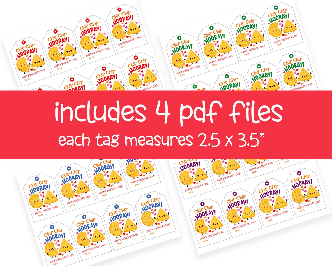 Chip Chip Hooray Valentine Gift Tags Kids Valentine Cards Potato Chip ...