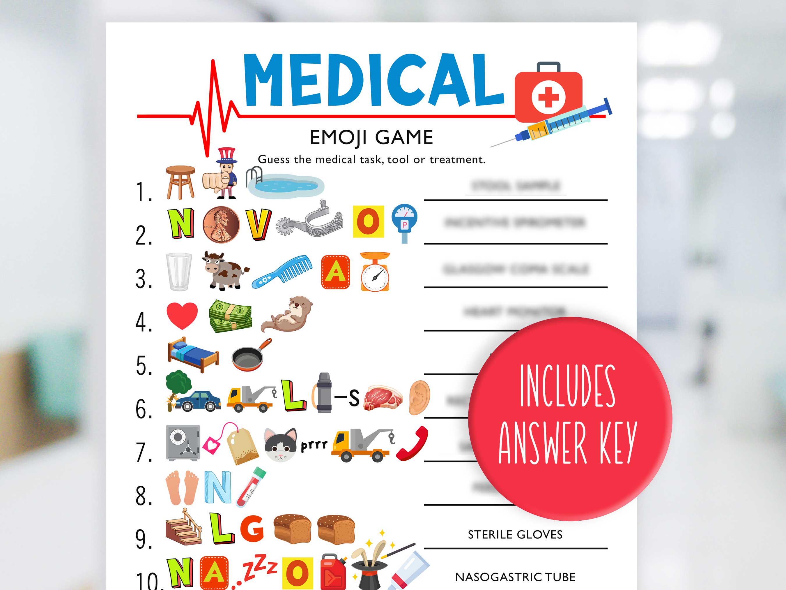 Medical Emoji Game | Printable Healthcare Game | Nursing Emoji Quiz ...