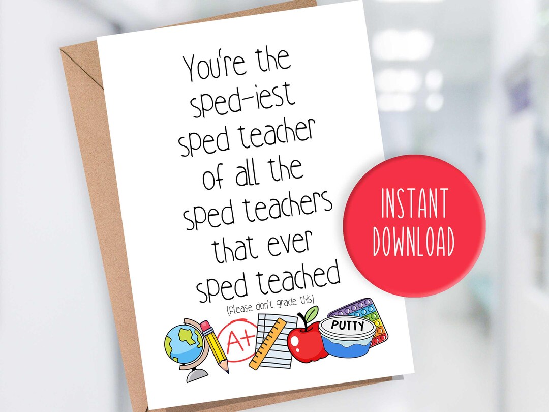 SPED Teacher Card - SPED Teacher Thank You Card - SPED Teacher ...