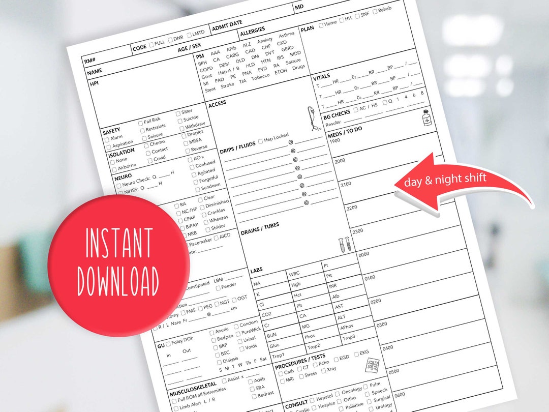 Nurse Brain - Nurse Report Sheet -detailed Med Surg Report Sheet - Tele ...