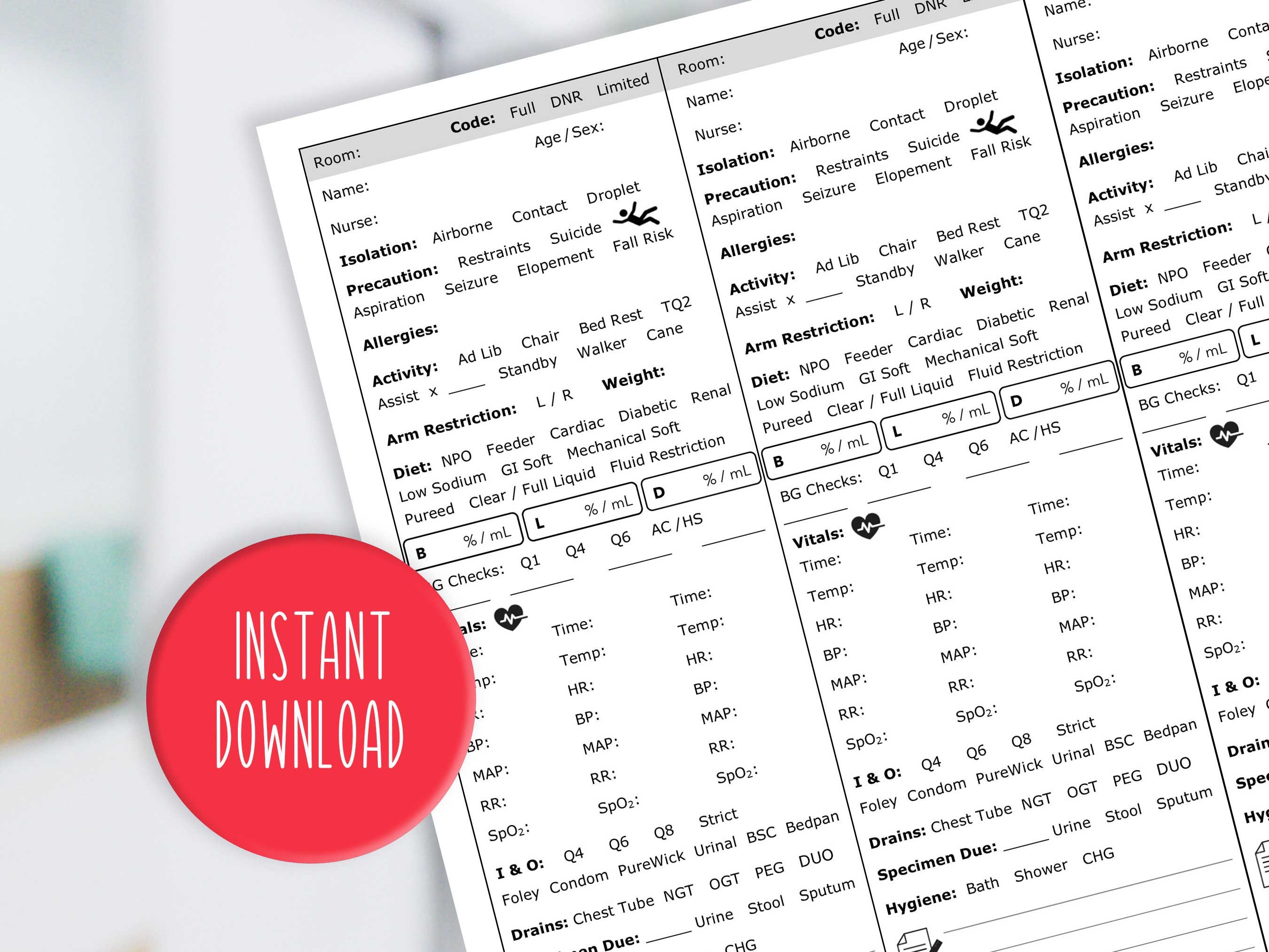 CNA Report Sheet Nurse Shift Planner PCT Shift Planner LTAC Shift ...