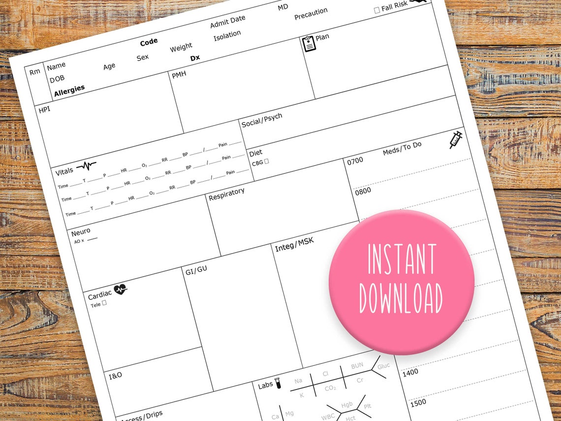 Nurse Brain Sheet Med Surg Report Sheet Tele Report Sheet Student Nurse ...