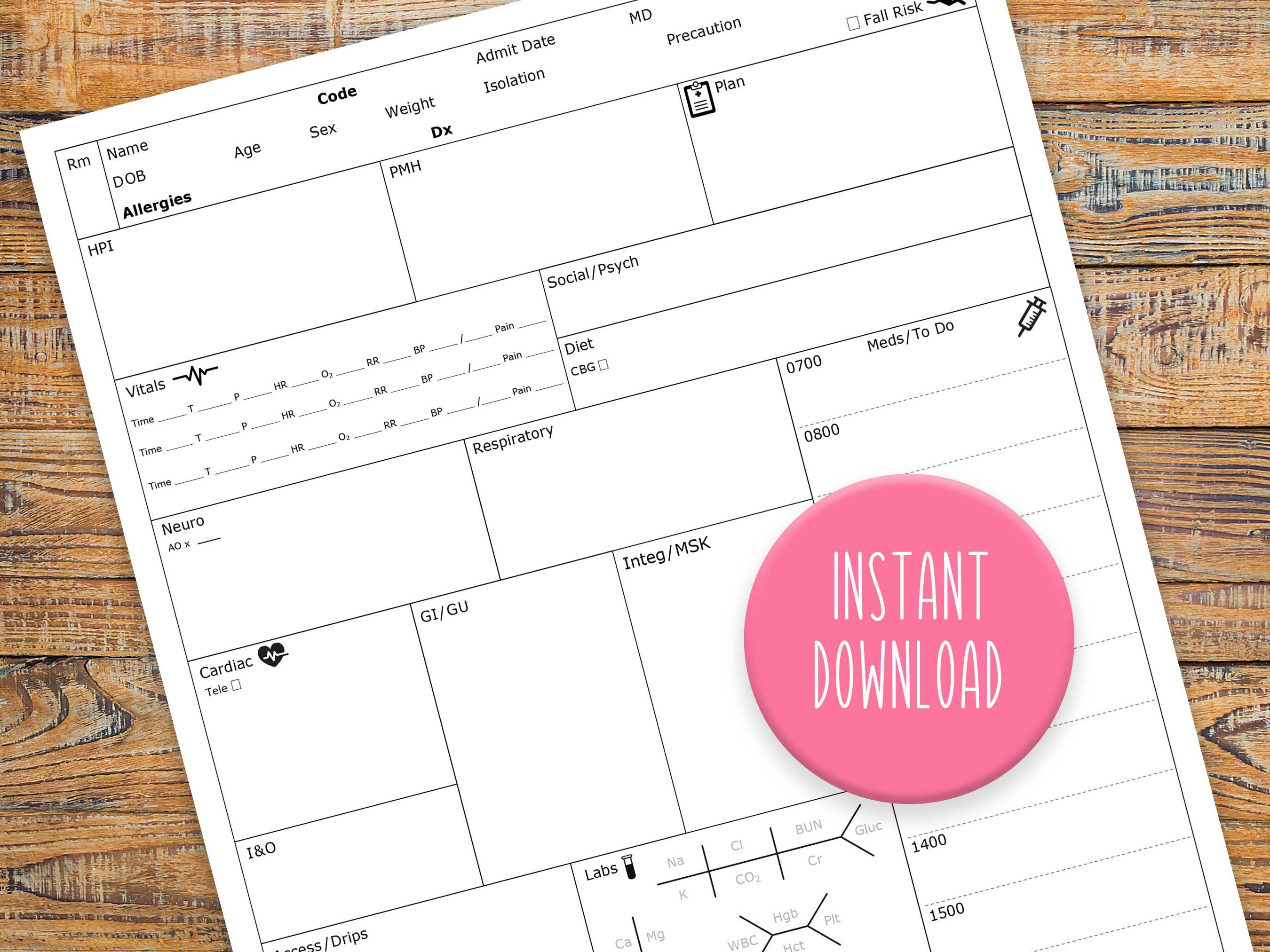 Nurse Brain Sheet Med Surg Report Sheet Tele Report Sheet Student Nurse ...