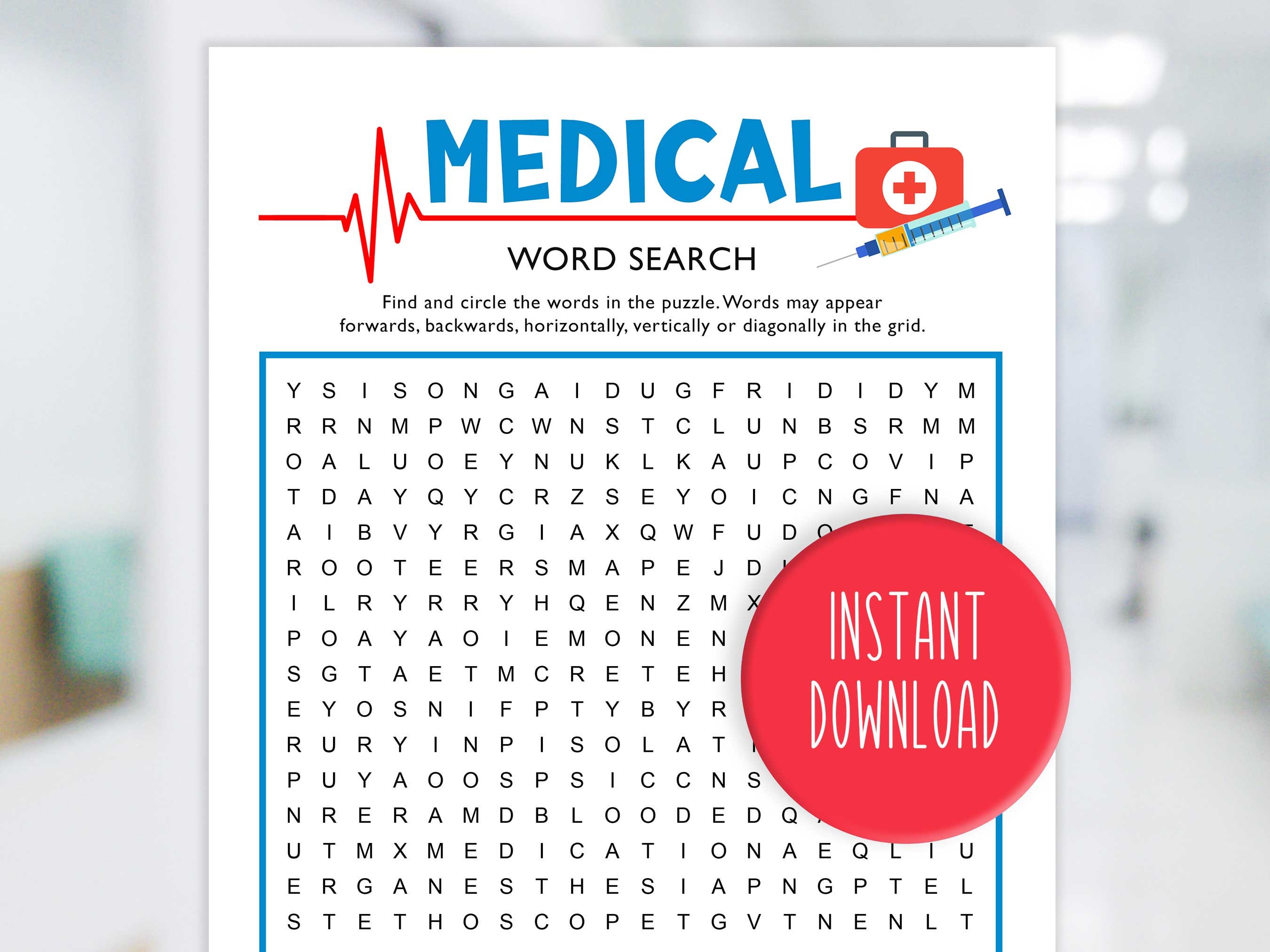 Medical Word Search Nurse Word Search Healthcare Word Search Printable ...
