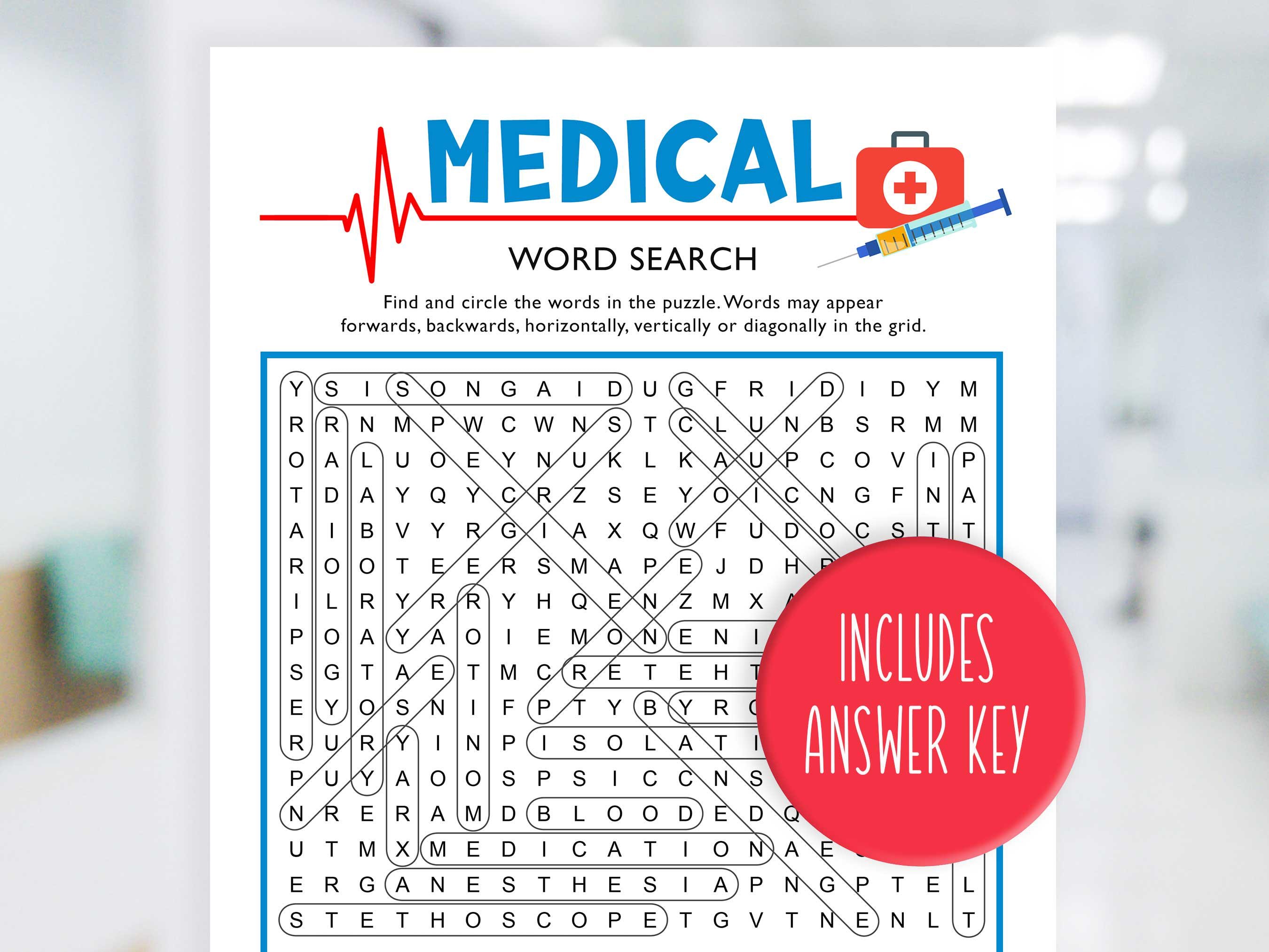 Medical Word Search | Nurse Word Search | Healthcare Word Search ...