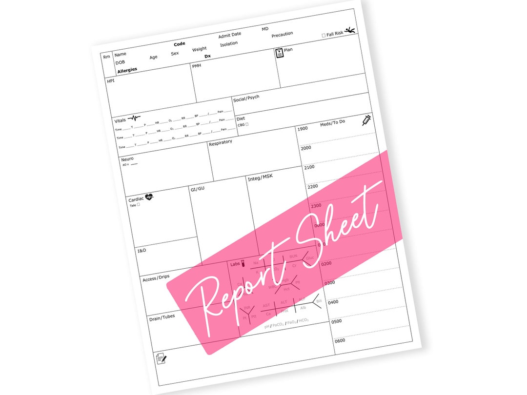 Nurse Brain Sheet Med Surg Report Sheet Tele Report Sheet - Etsy
