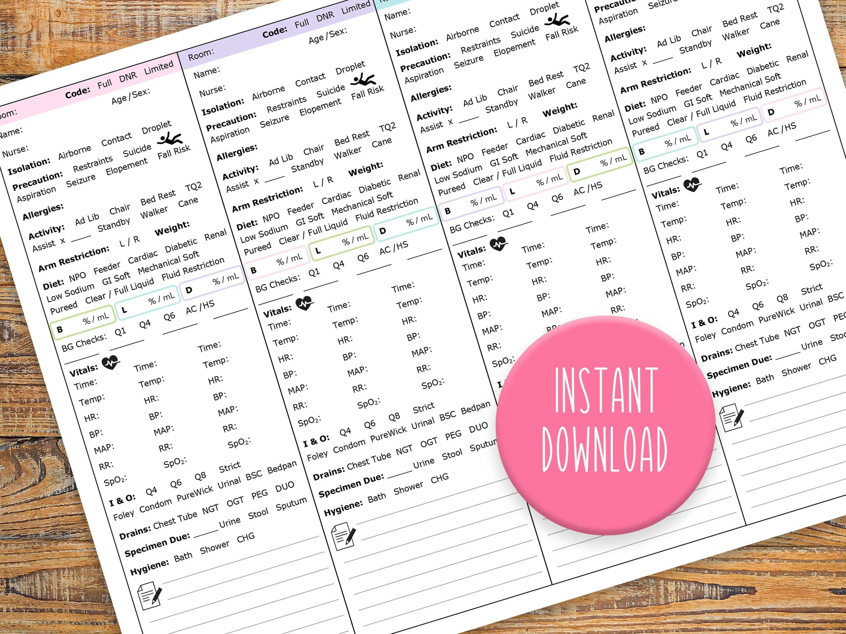 CNA Report Sheet Nurse Shift Planner PCT Shift Planner LTAC Shift ...