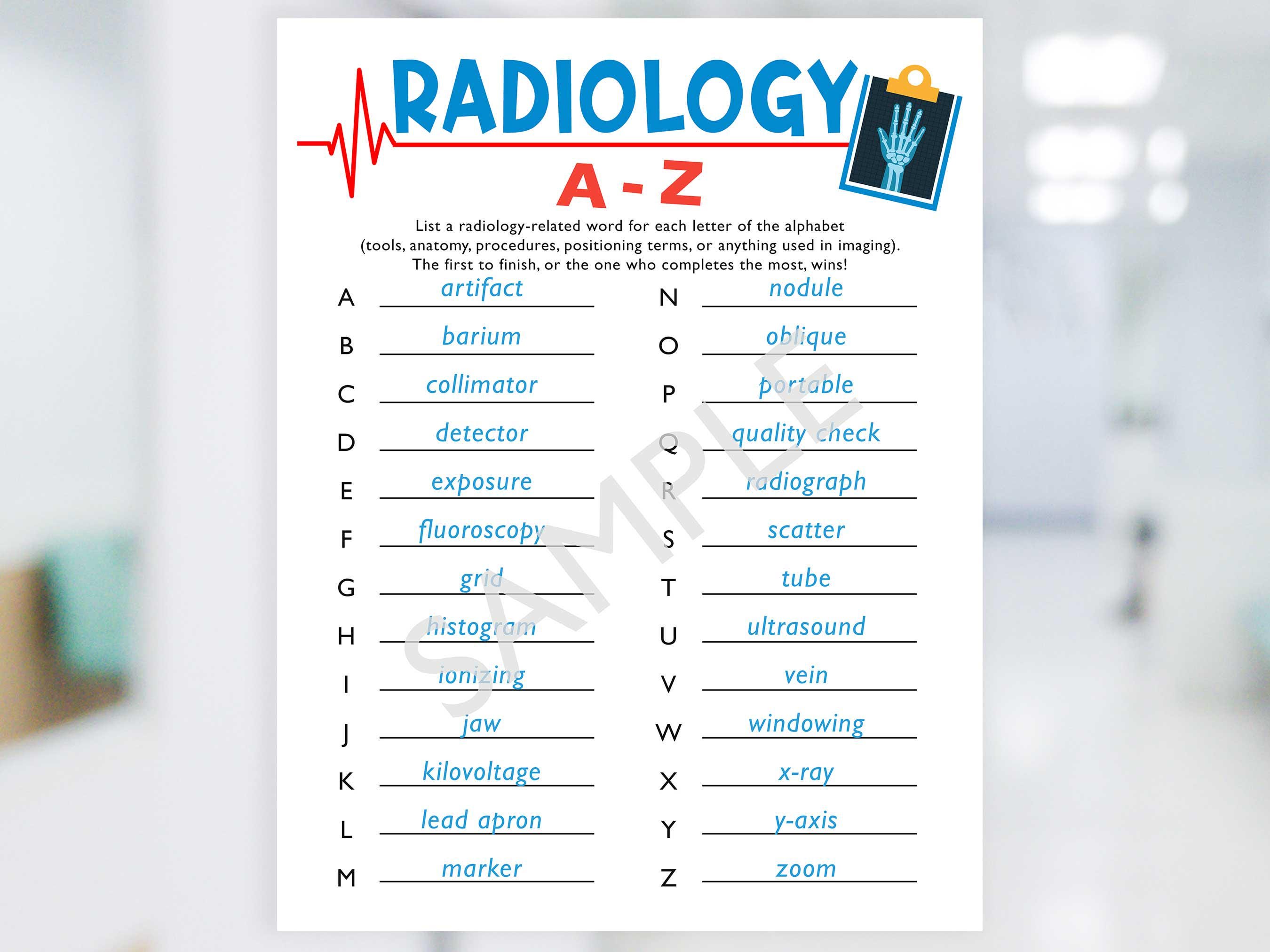 Radiology A to Z Game | Radiology Game | Rad Tech Activity | Radiology ...