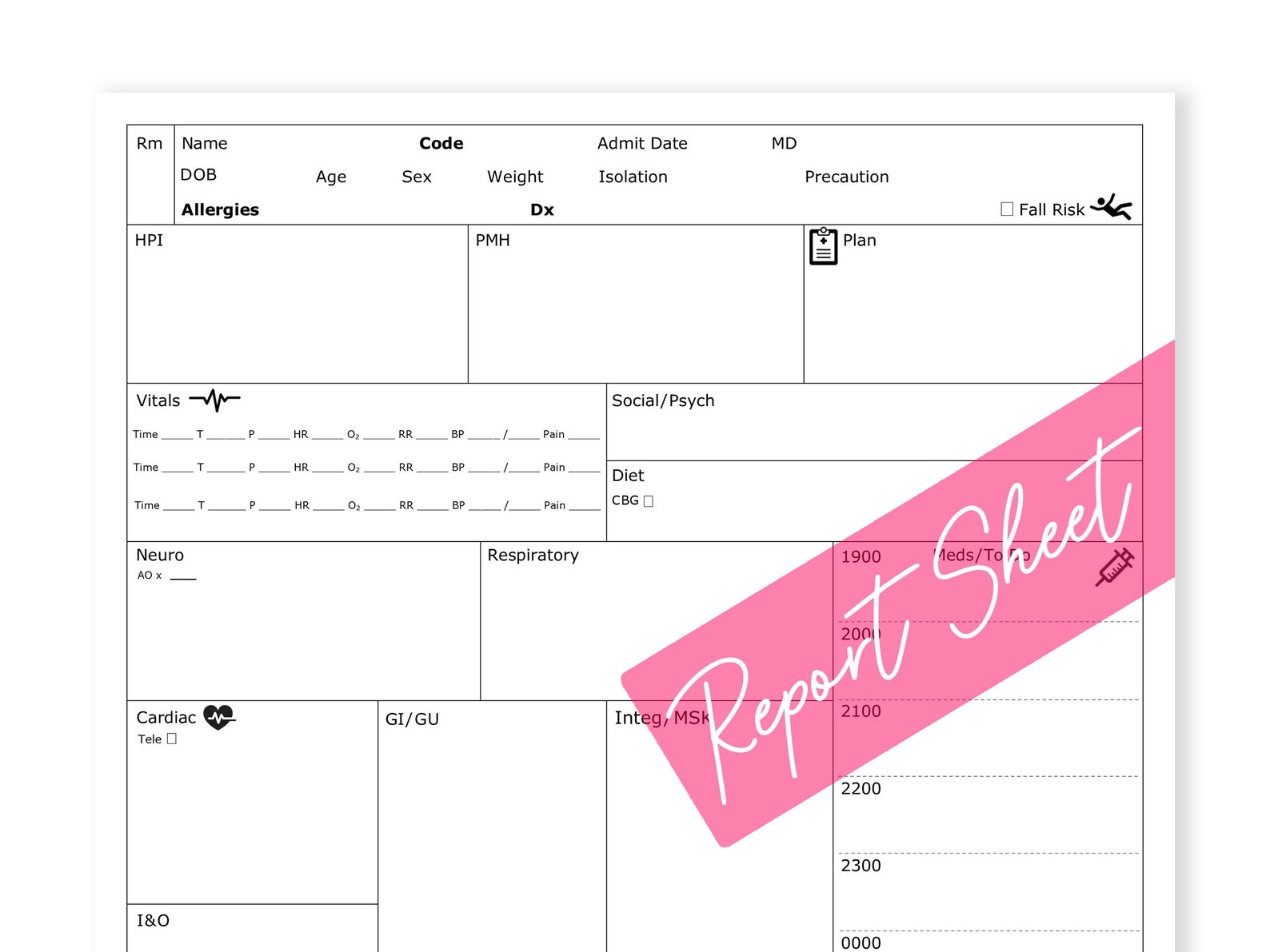 Nurse Brain Sheet Med Surg Report Sheet Tele Report Sheet Student Nurse ...