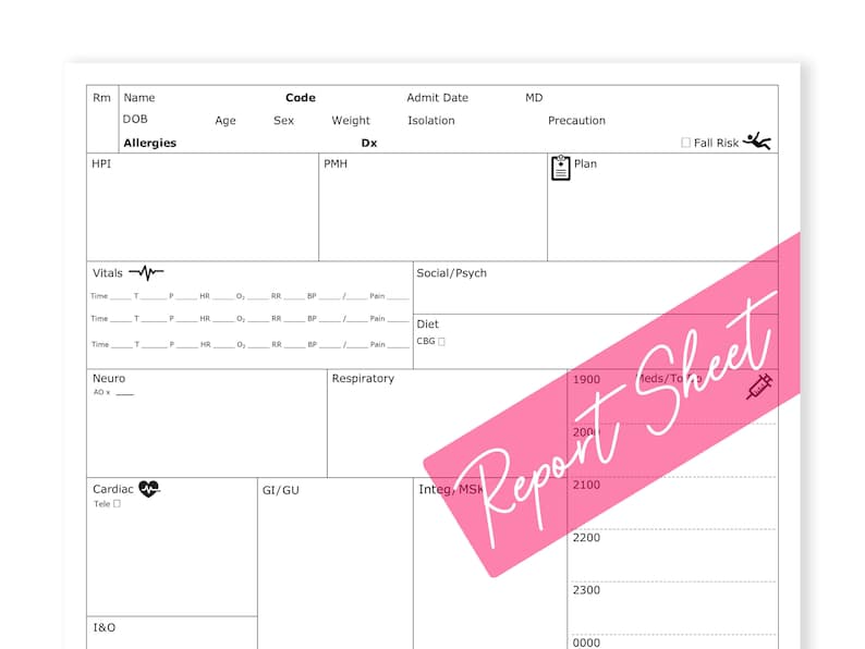 Nurse Brain Sheet Med Surg Report Sheet Tele Report Sheet Student Nurse ...
