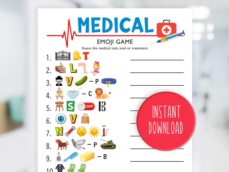 Medical Emoji Game | Printable Healthcare Game | Nursing Emoji Quiz ...