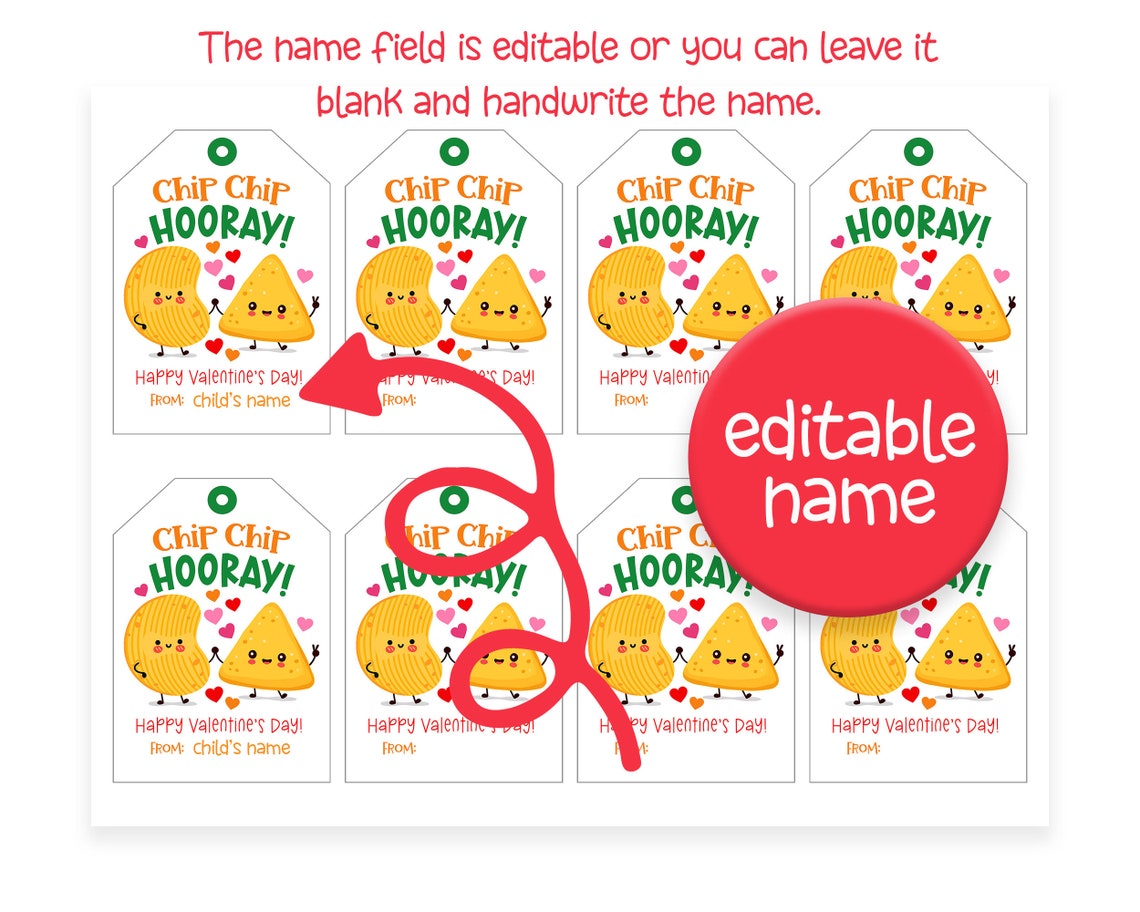 Chip Chip Hooray Valentine Gift Tags Kids Valentine Cards Potato Chip ...
