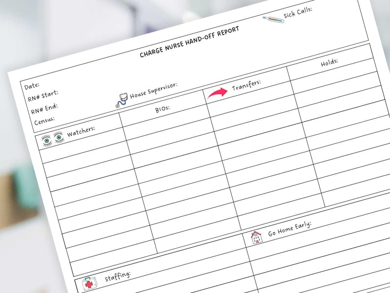 Charge Nurse Report Sheet - Charge Nurse Brain Sheet - Charge Nurse ...