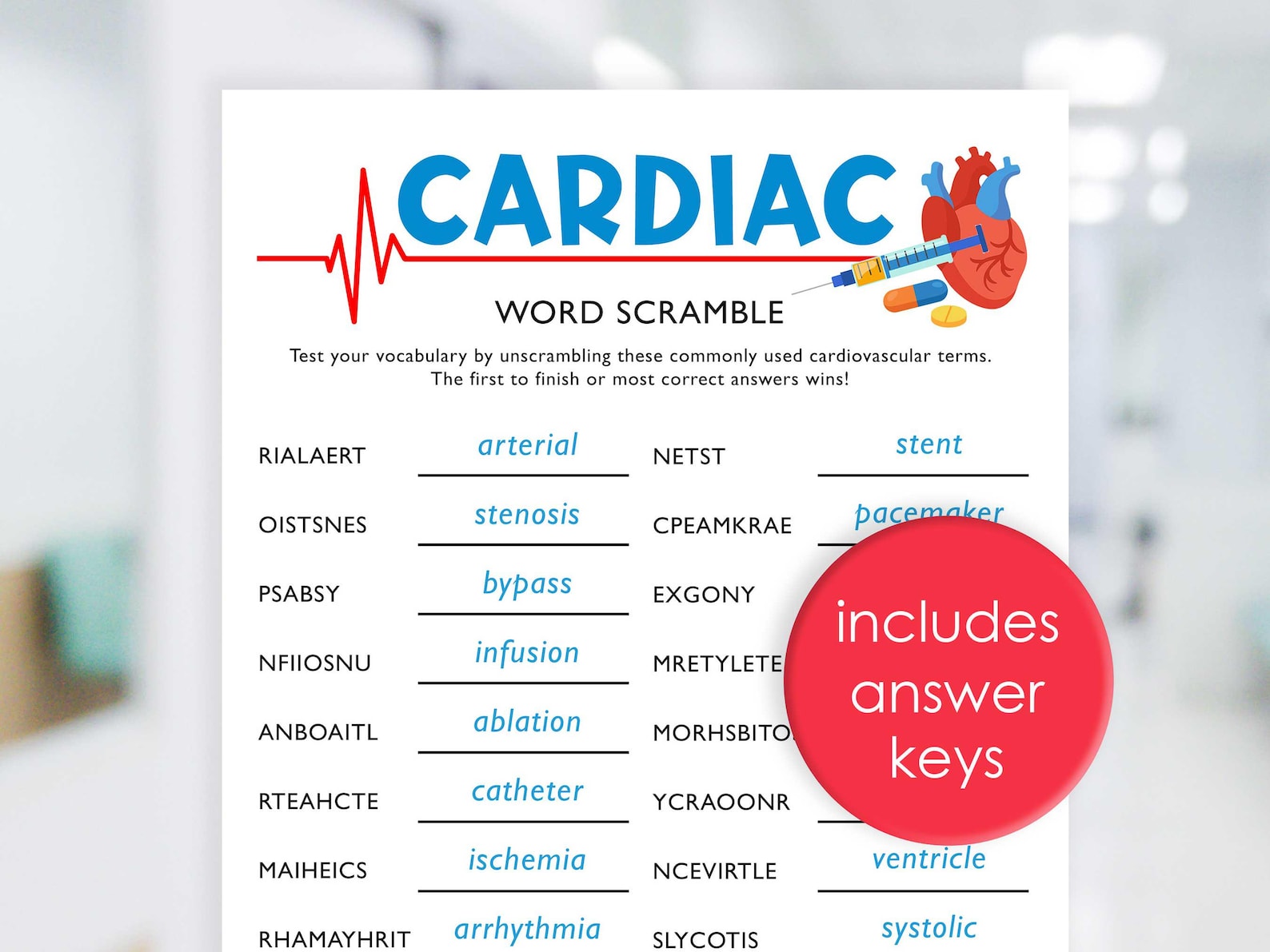 Cardiovascular Word Scramble | Cardiology Word Scramble ...