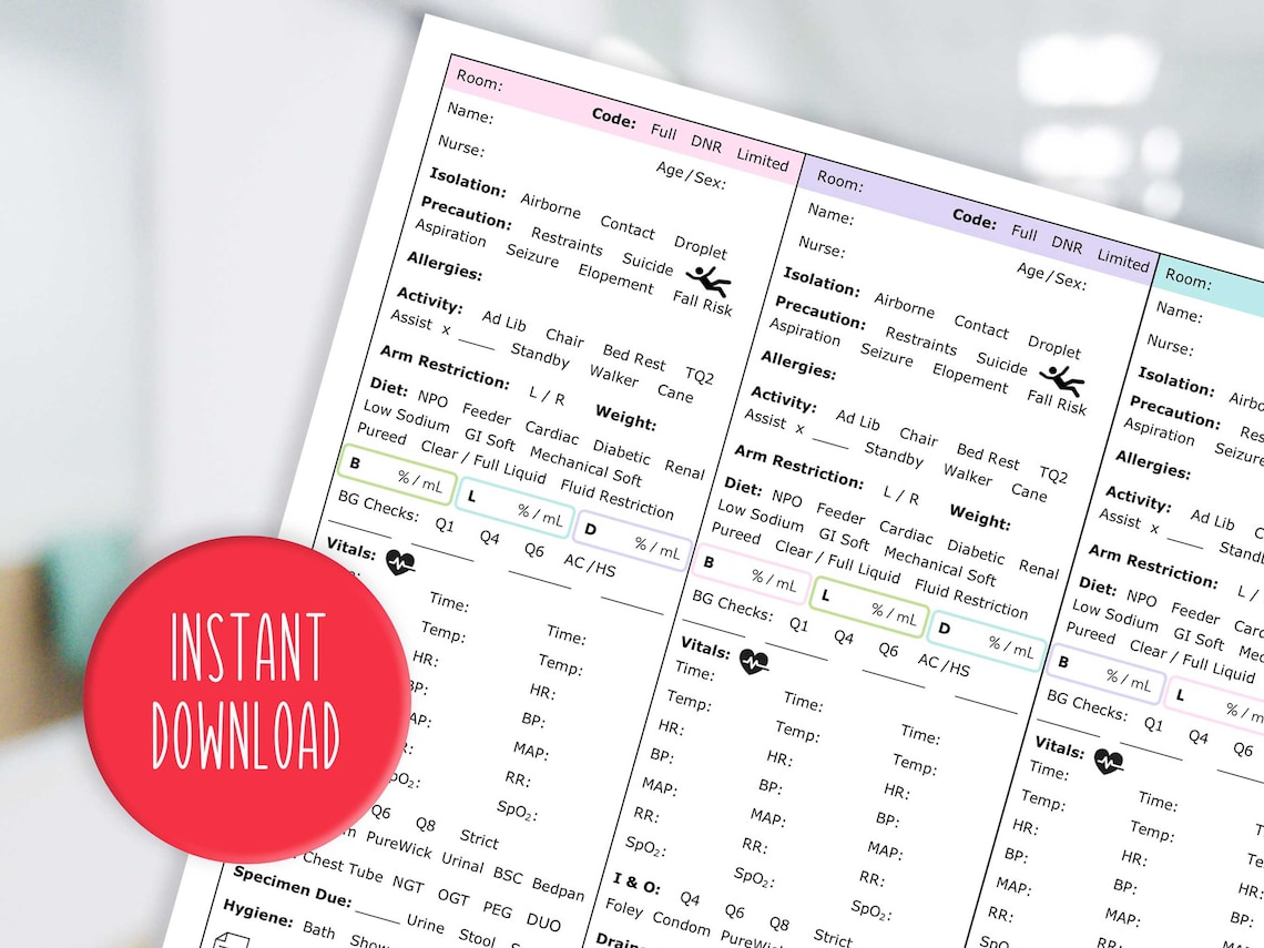 CNA Report Sheet Nurse Shift Planner PCT Shift Planner LTAC Shift ...