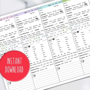 CNA Report Sheet - Nurse Shift Planner - PCT Shift Planner - LTAC Shift ...