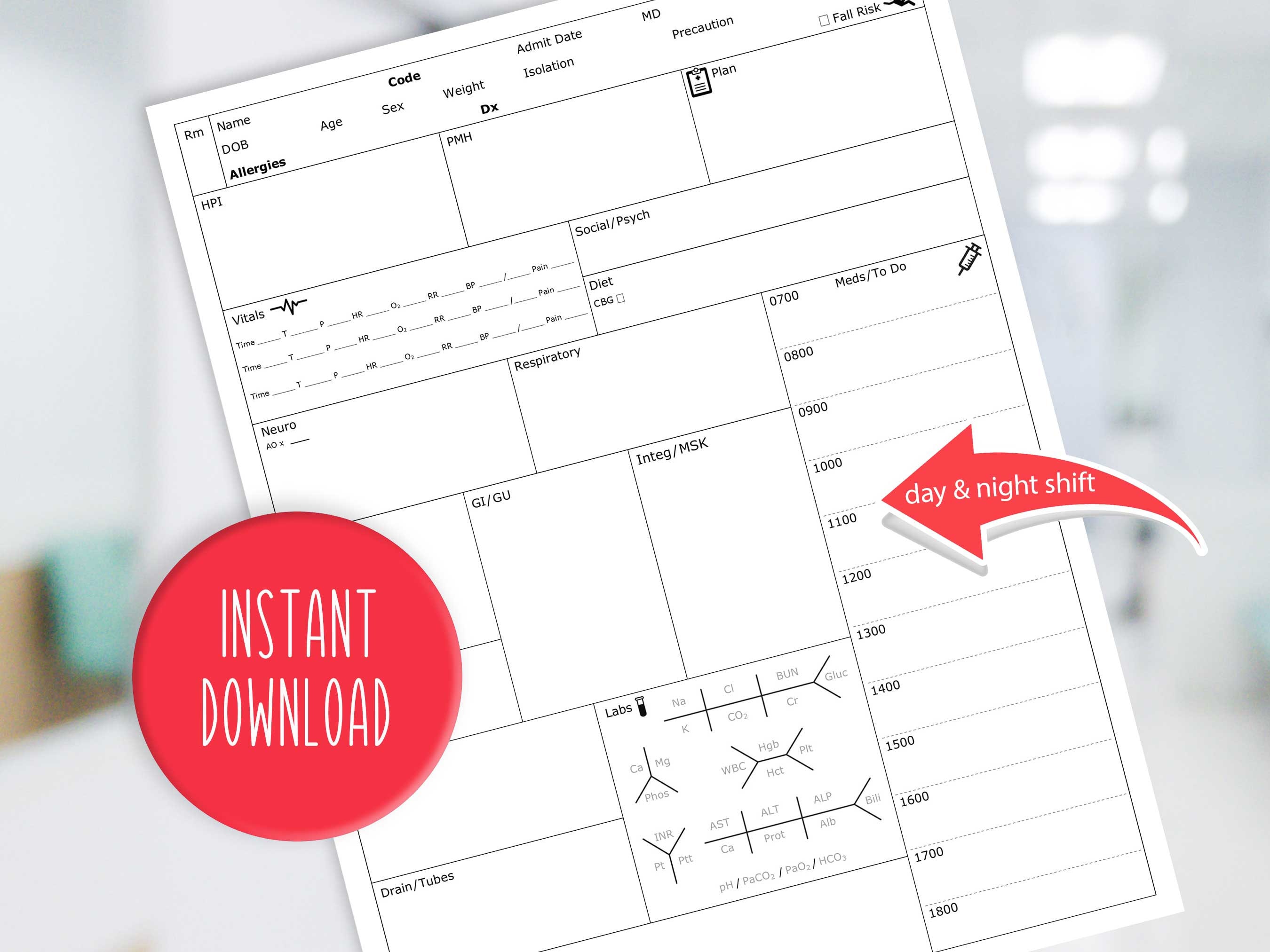 Nurse Brain Sheet - Med Surg Report Sheet - Tele Report Sheet - Student ...