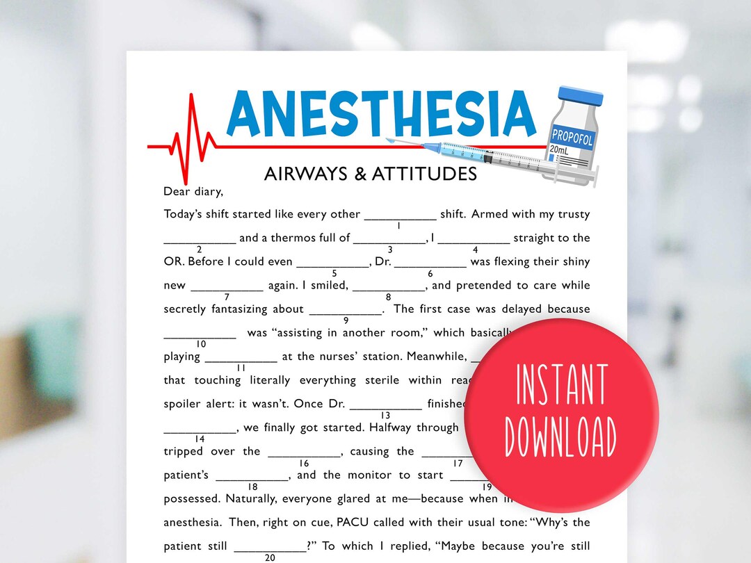 Anesthesia Libs Game | Anesthesiologist Game | Anesthesia Appreciation ...