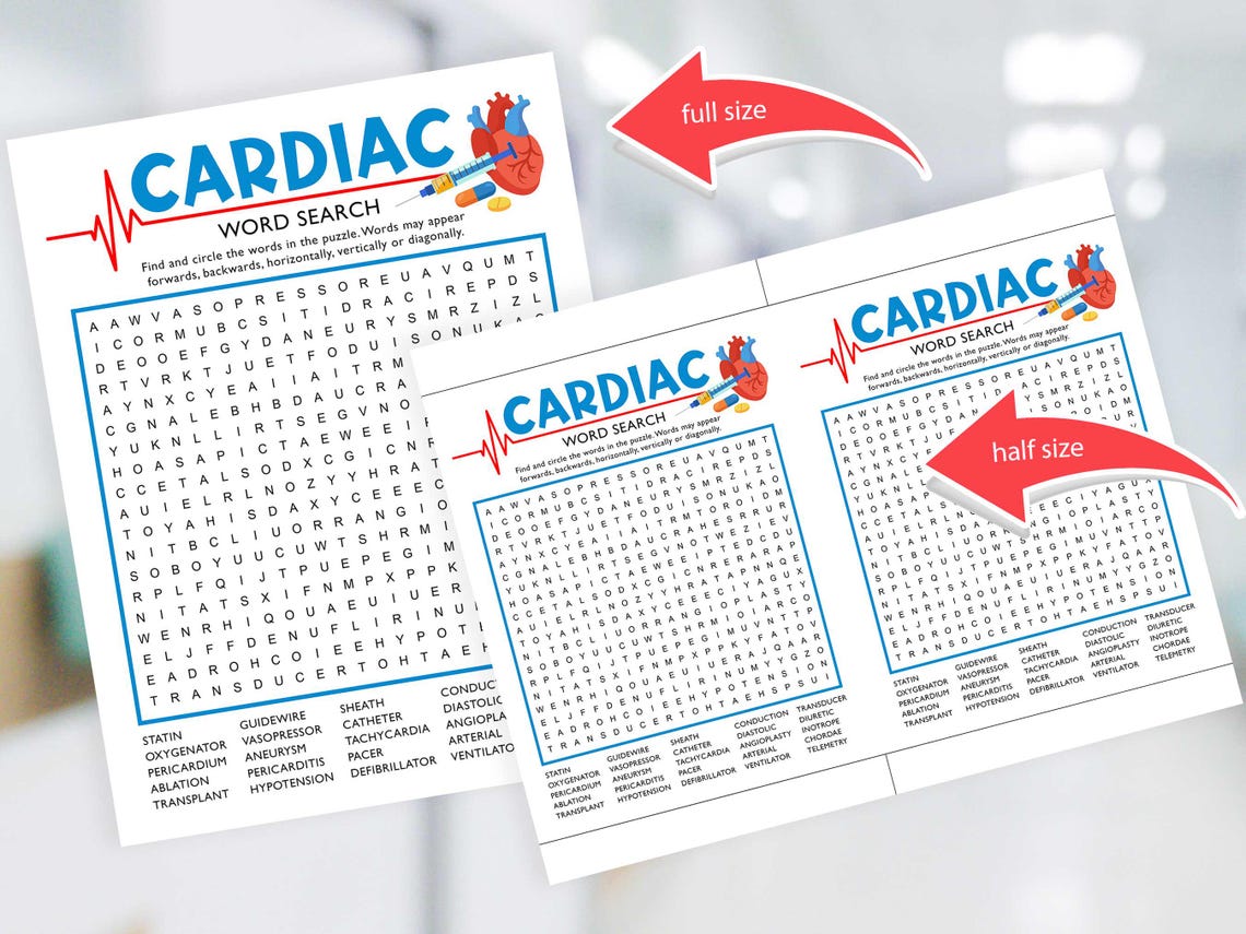 Cardiovascular Word Search | Cardiology Word Search | Cardiovascular ...