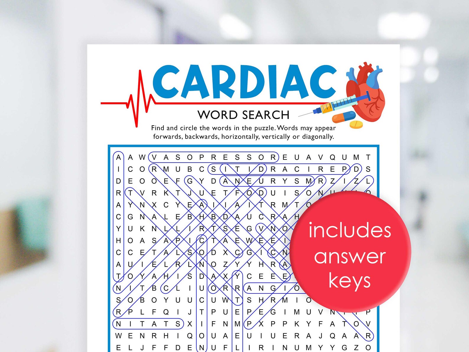 Cardiovascular Word Search | Cardiology Word Search | Cardiovascular ...