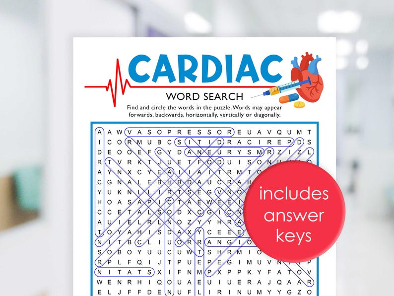 Cardiovascular Word Search | Cardiology Word Search | Cardiovascular ...