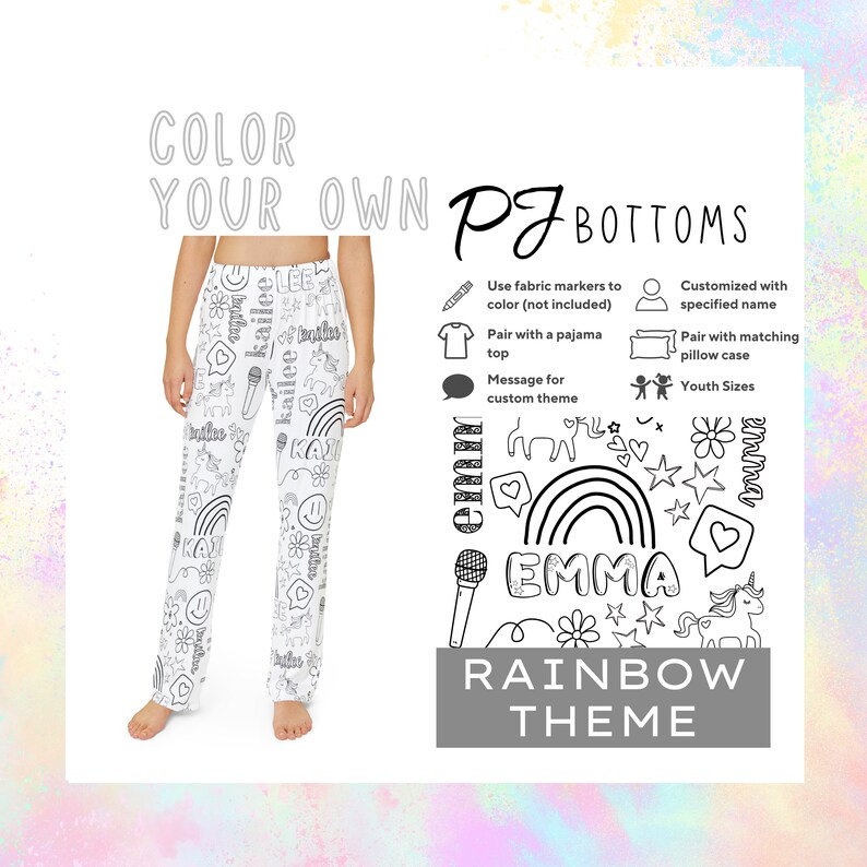 Rainbow Color Your Own Pajama Set, Fun Birthday Present, Custom Pjs ...