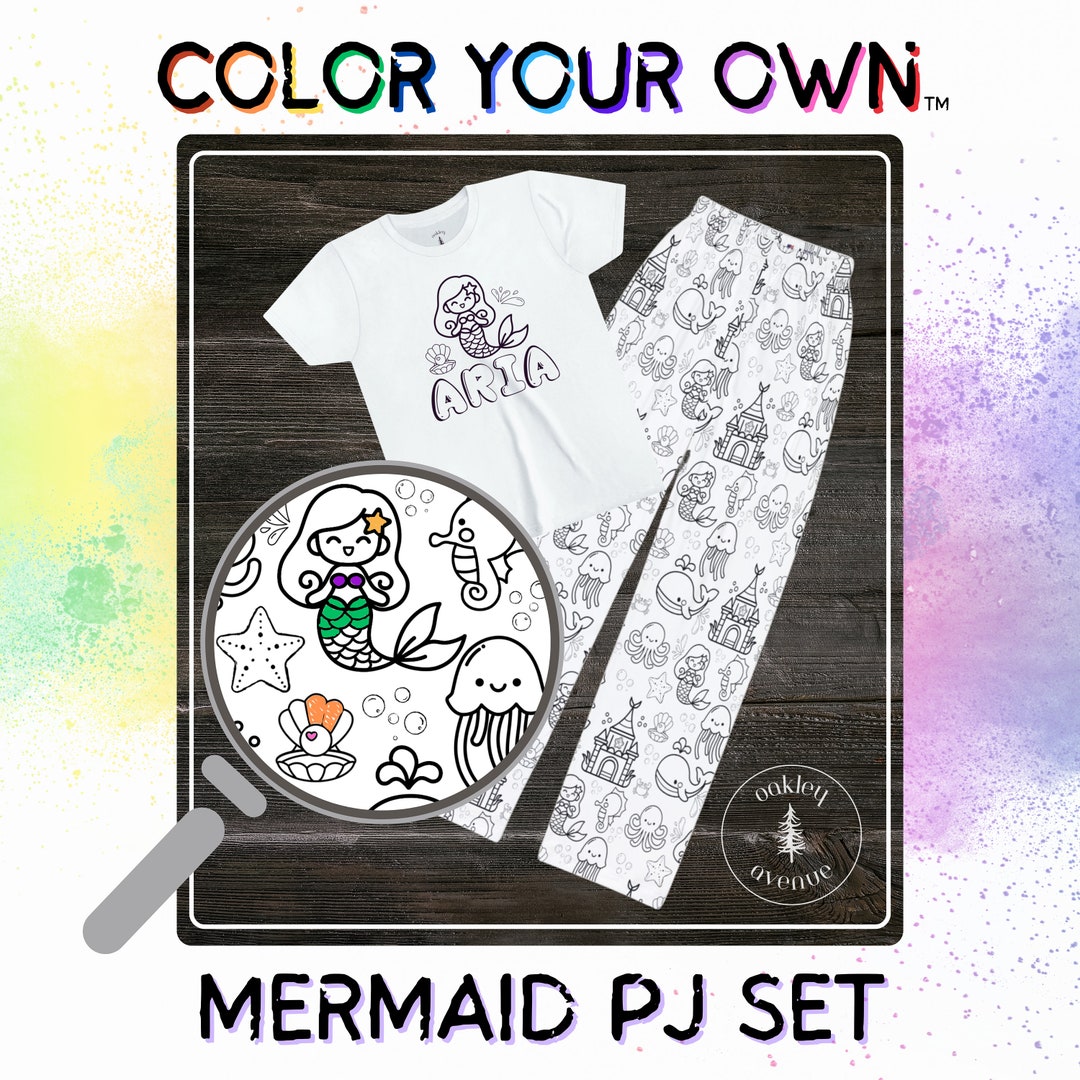 Mermaid Color Your Own Pajama Set, Youth Custom Pajamas, Kid Birthday ...