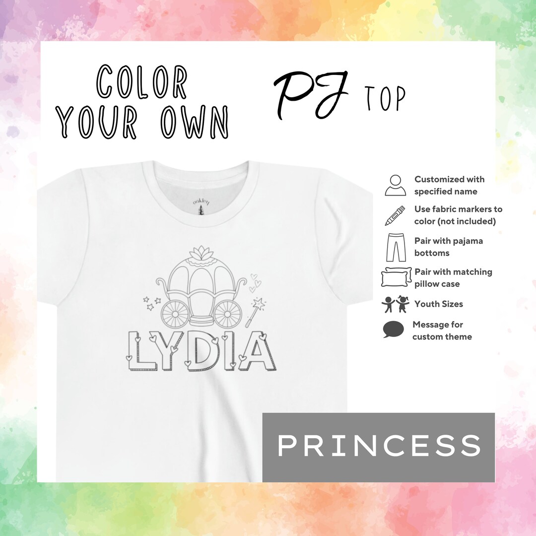 Princess Color Your Own Pajama Top YOUTH Custom Shirt Unique - Etsy