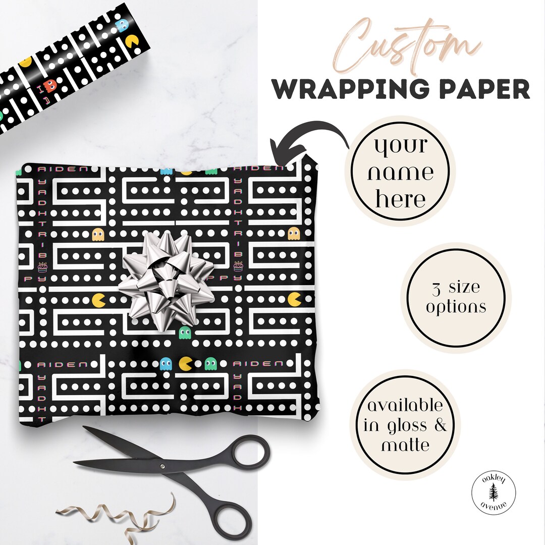 Pac Man Birthday Wrapping Paper Retro Gamer Gift Wrap Gamer Birthday ...