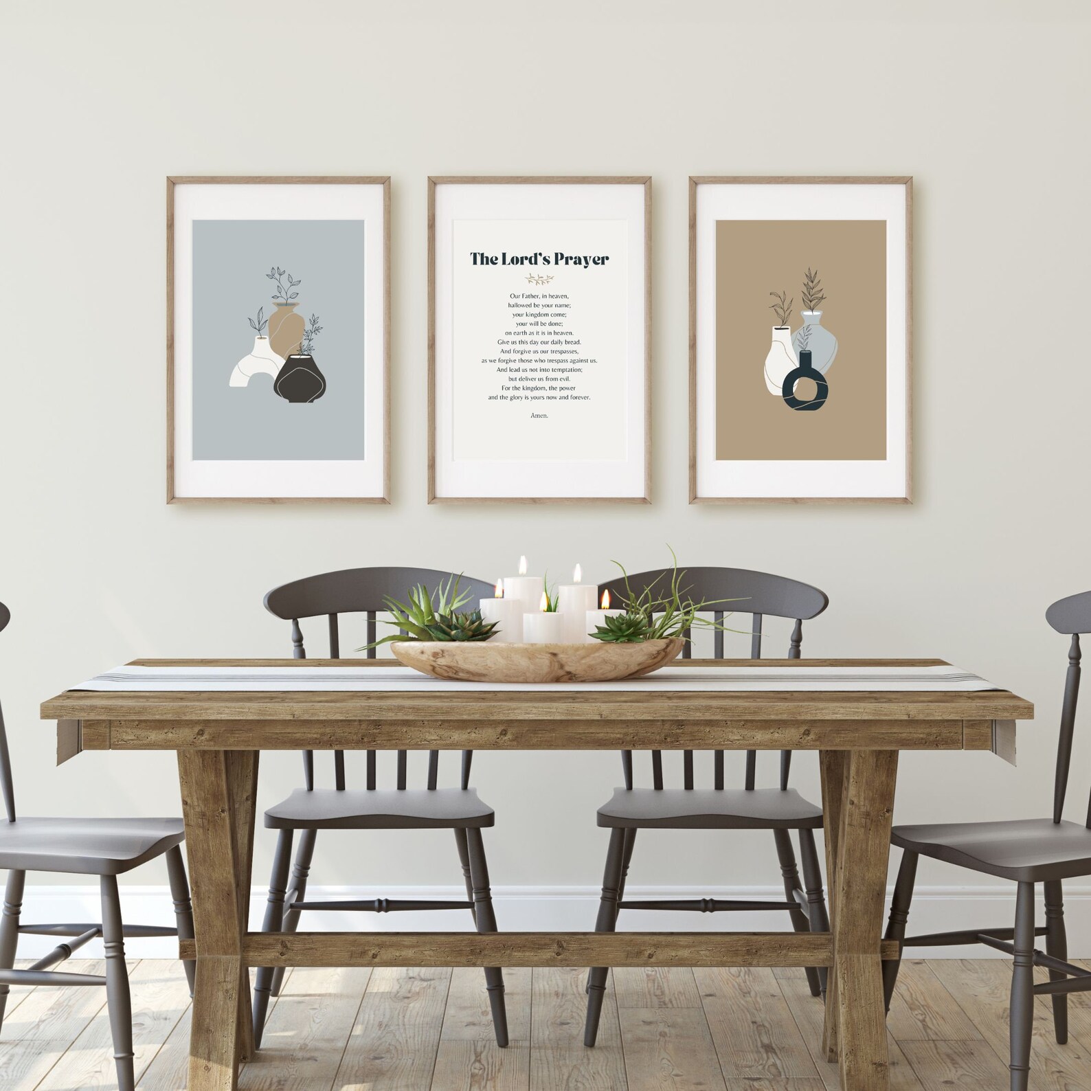 The Lords Prayer Print, Our Father Wall Art, Set of 3 Prints, Christian ...