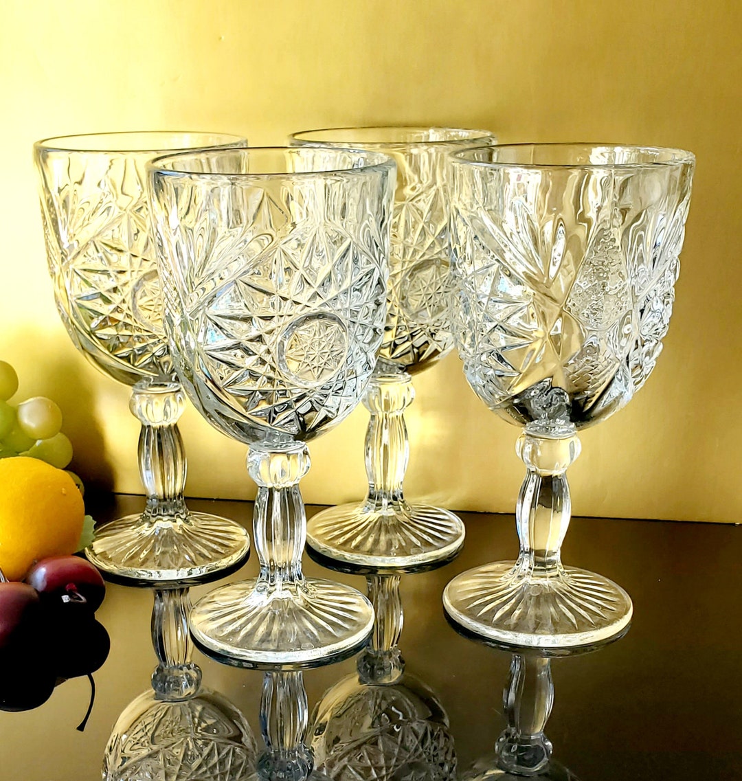 Vintage Libbey Wine Water Glasses Starburst Hobstar Clear Cut Etsy