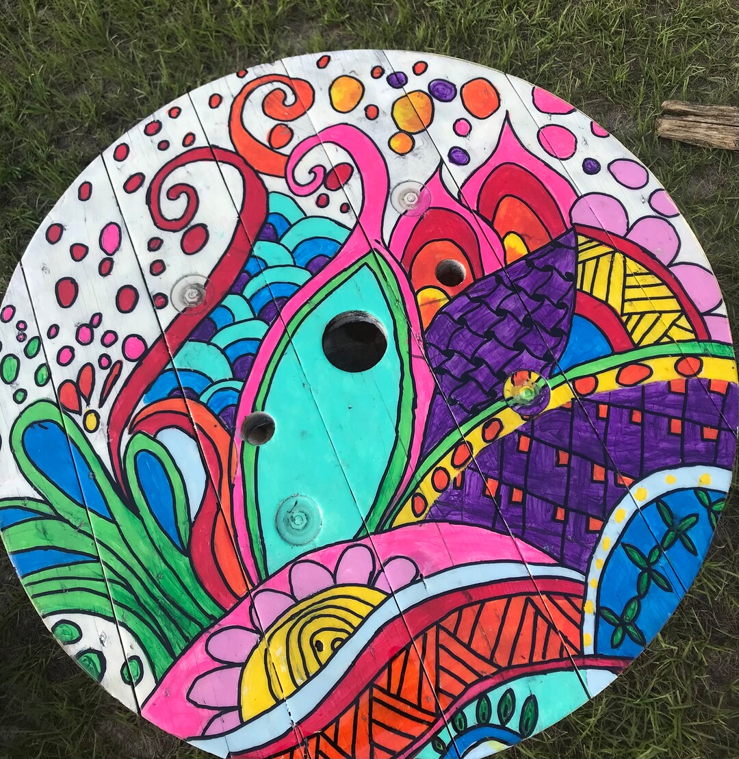 Hand Painted Wooden Spool Table - Etsy