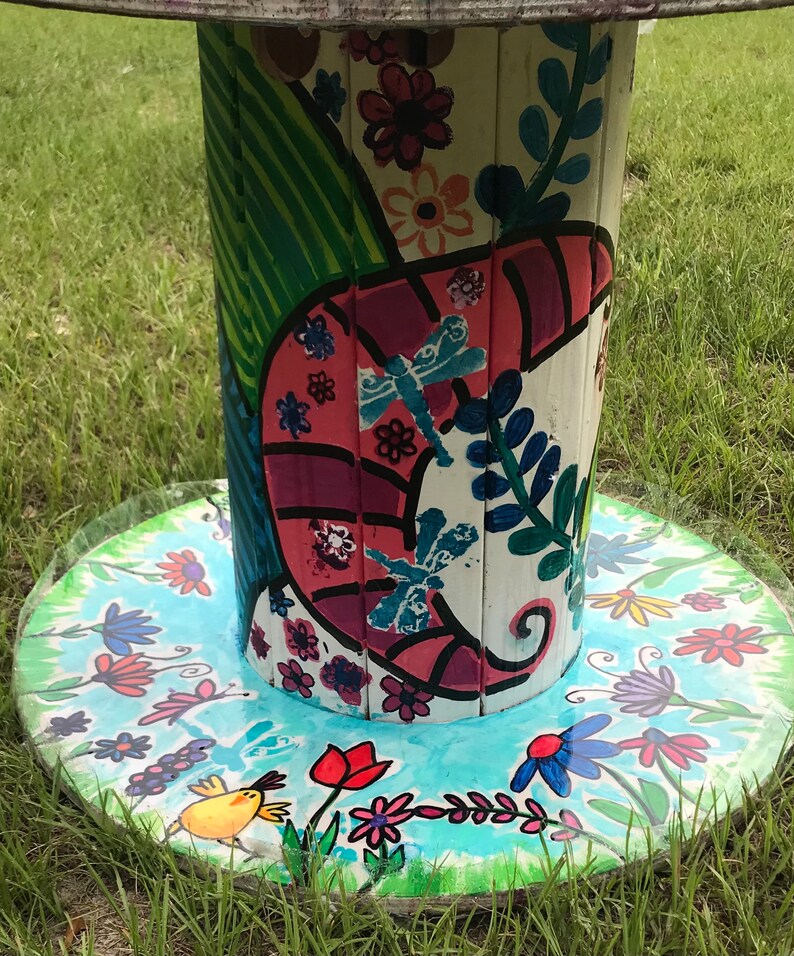 Hand Painted Wooden Spool Table - Etsy